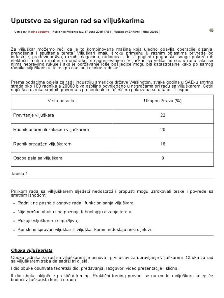Uputstvo Za Siguran Rad Sa Viljuškarima PDF | PDF