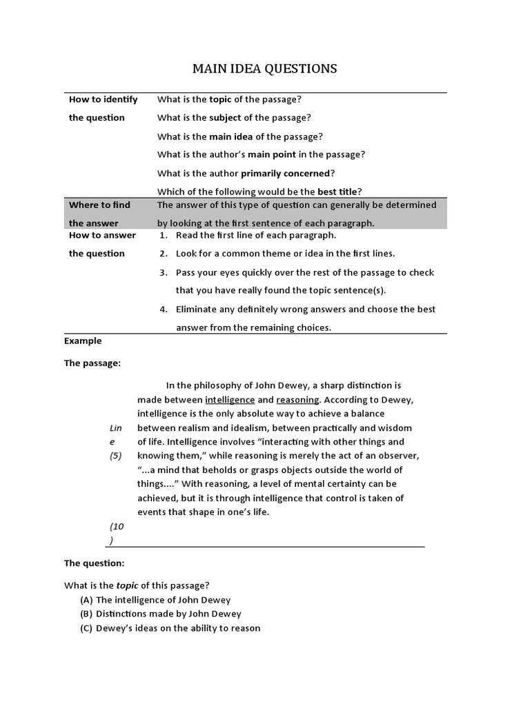 Main Idea Questions: How To Identify The Question | PDF | Tropical ...