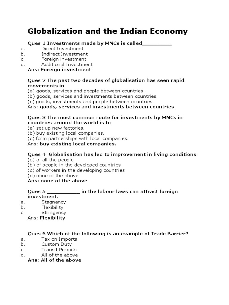 Globalization and The Indian Economy | PDF