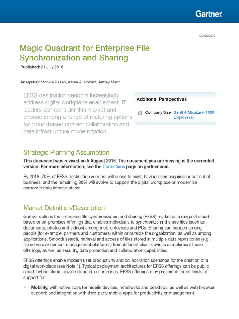 Magic Quadrant For Enterprise File Synchronization and Sharing | PDF ...