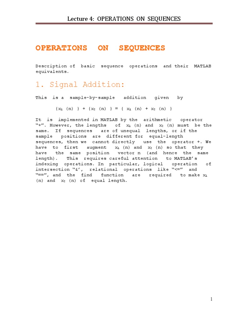 Concise Introduction to Basic Sequence Operations and their MATLAB ...