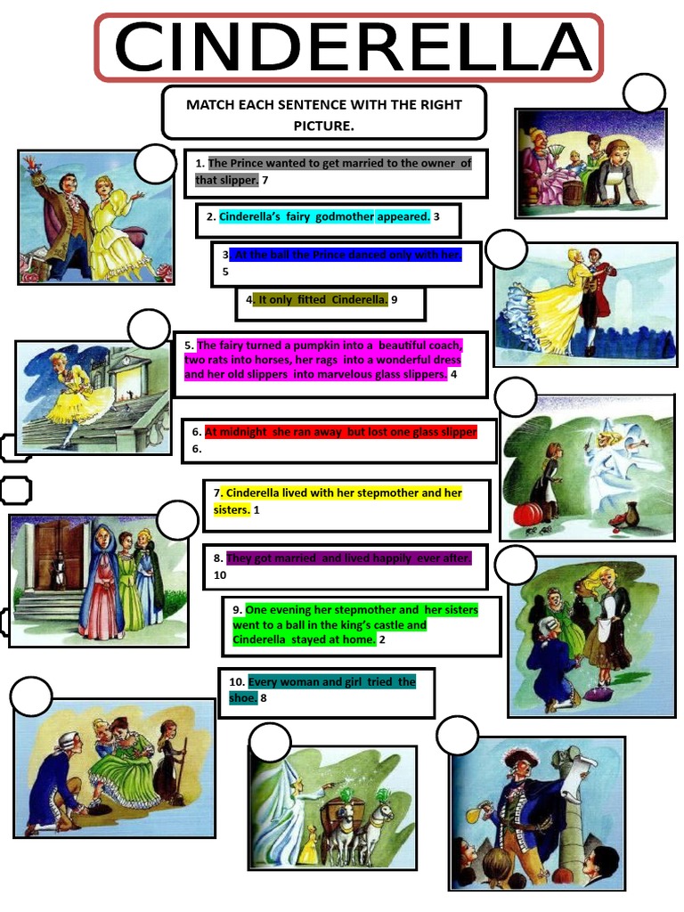 Match Each Sentence With The Right Picture | PDF | Cinderella | Grimms ...
