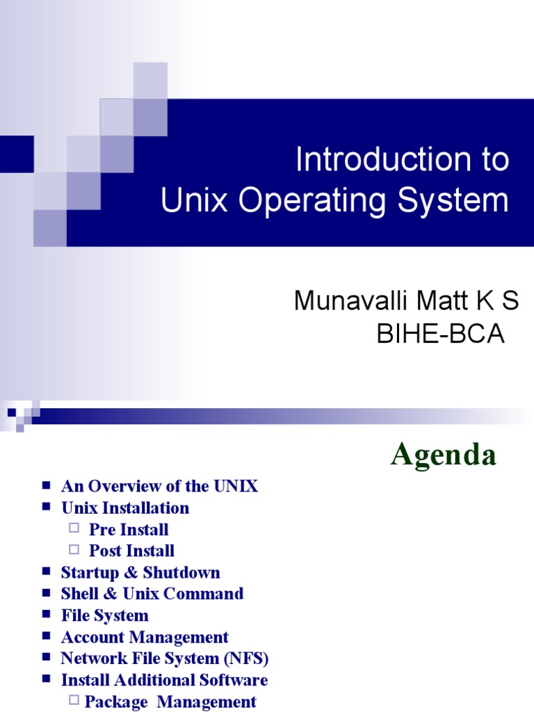 Introduction To Unix Operating System: Munavalli Matt K S Bihe-Bca | PDF | Booting | Computer File