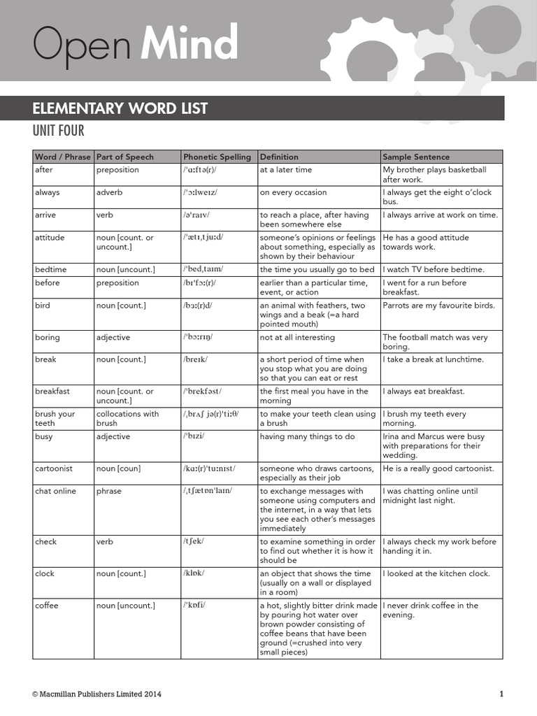 Elementary Word List: Unit Four | PDF | Adverb | Noun