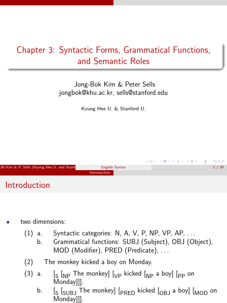Syntactic Forms, Grammatical Functions, and Semantic Roles | PDF ...