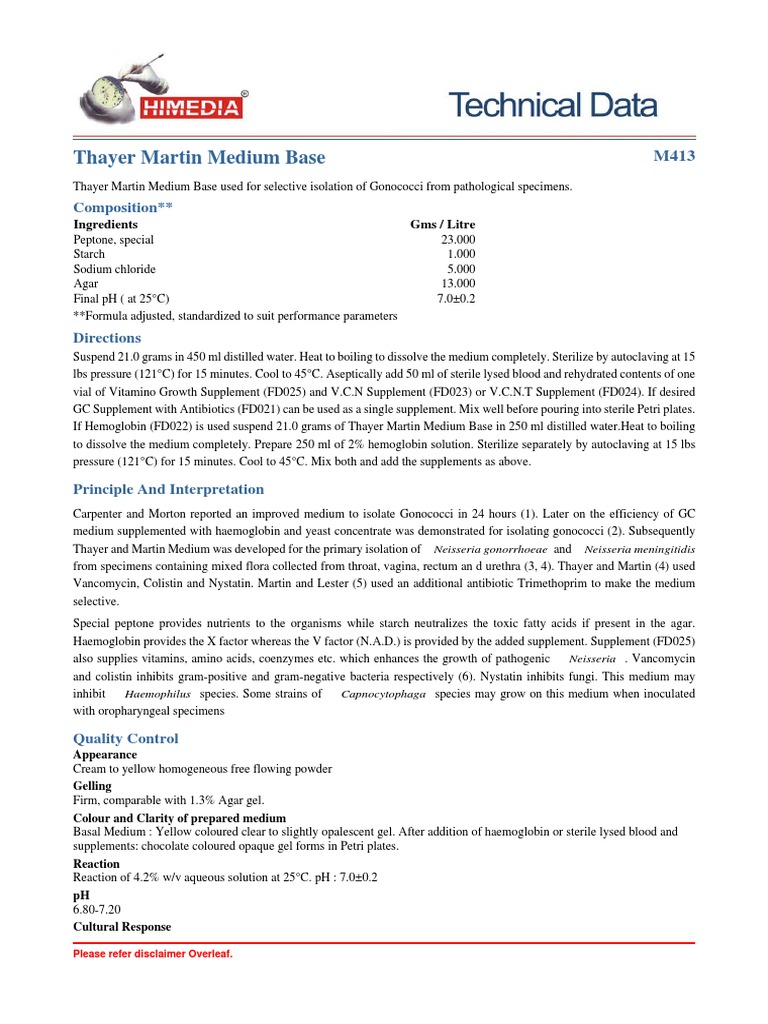 Thayer Martin Medium Base: Composition | Download Free PDF | Growth ...