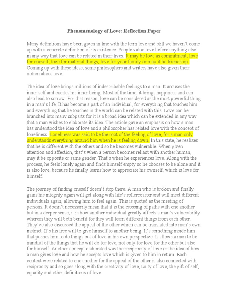 Phenomenology of Love: Reflection Paper | PDF | Concept | Idea
