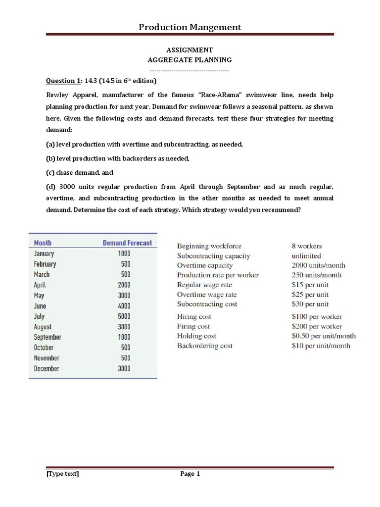 Assignment - Aggregate Planning | PDF