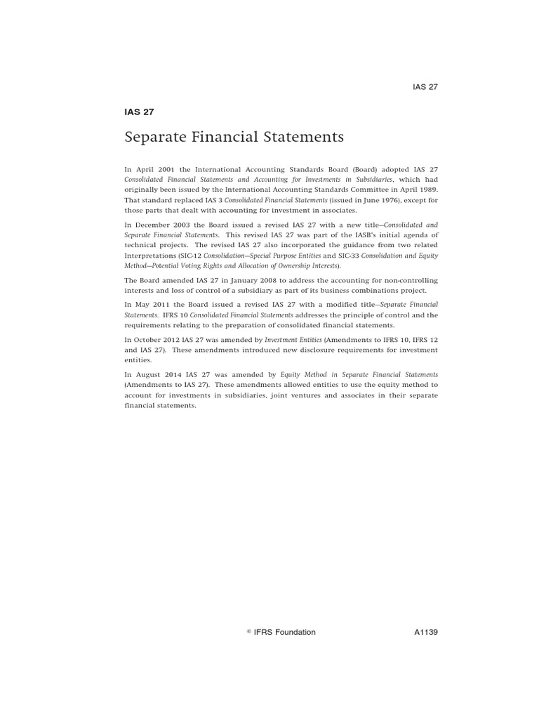 Ias 27 PDF | Download Free PDF | International Financial Reporting Standards | Financial Statement