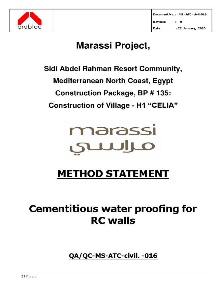 Cementitious Waterproofing Method Statement | PDF | Specification (Technical Standard) | Quality ...