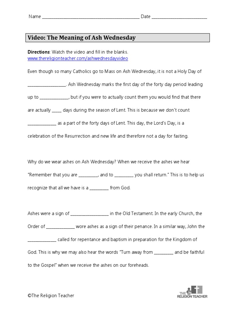 Ash Wednesday Worksheets PDF | PDF | Lent | Religious Faiths