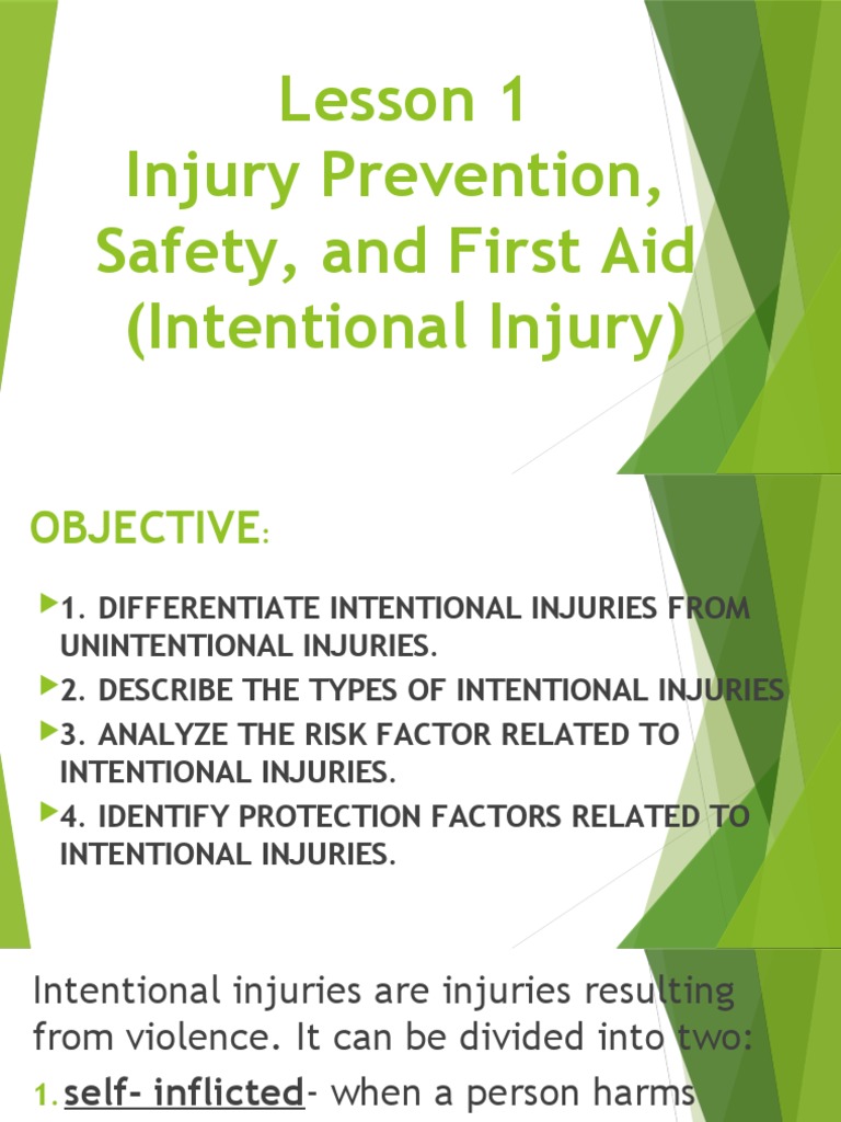 Lesson 1 Injury Prevention, Safety, and First Aid (Intentional Injury ...
