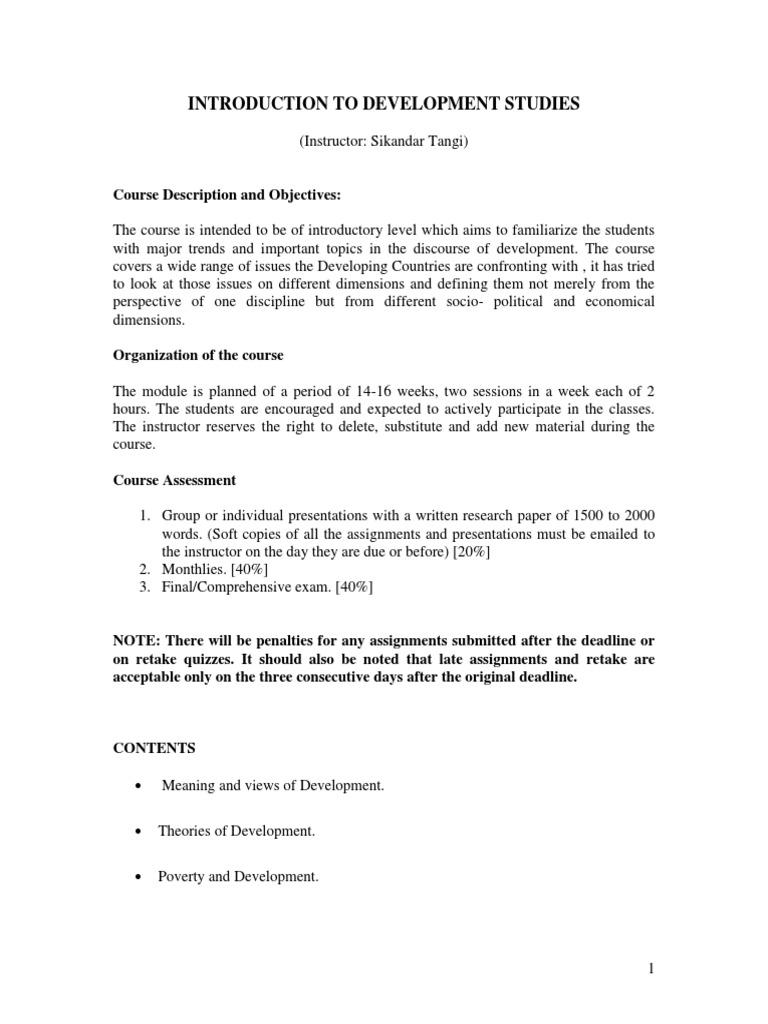 Introduction to Development Studies Course | PDF | Development Aid ...