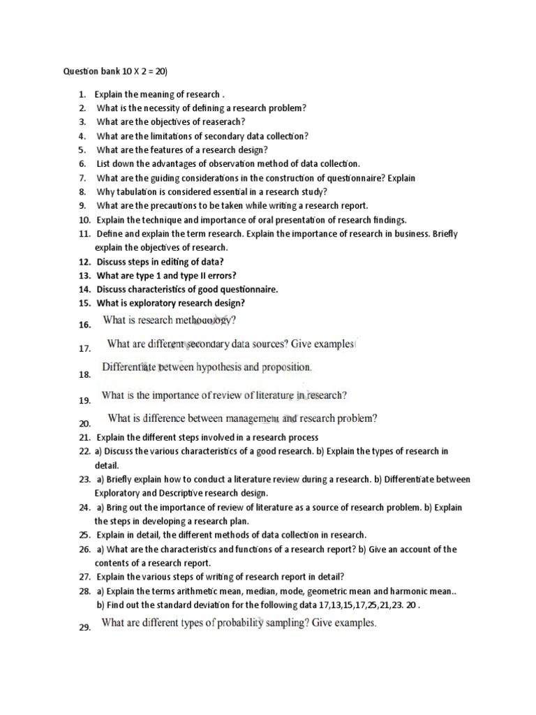 Research Methodology Question Bank | PDF | Research Design | Mean