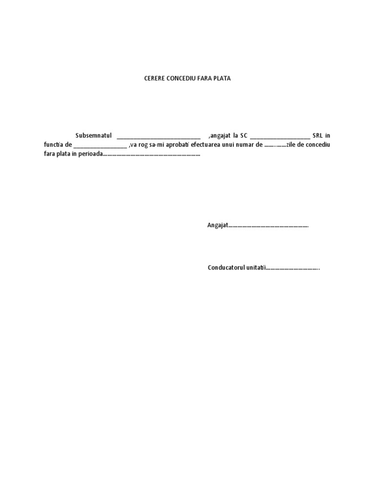 Cerere Concediu Fara Salar
