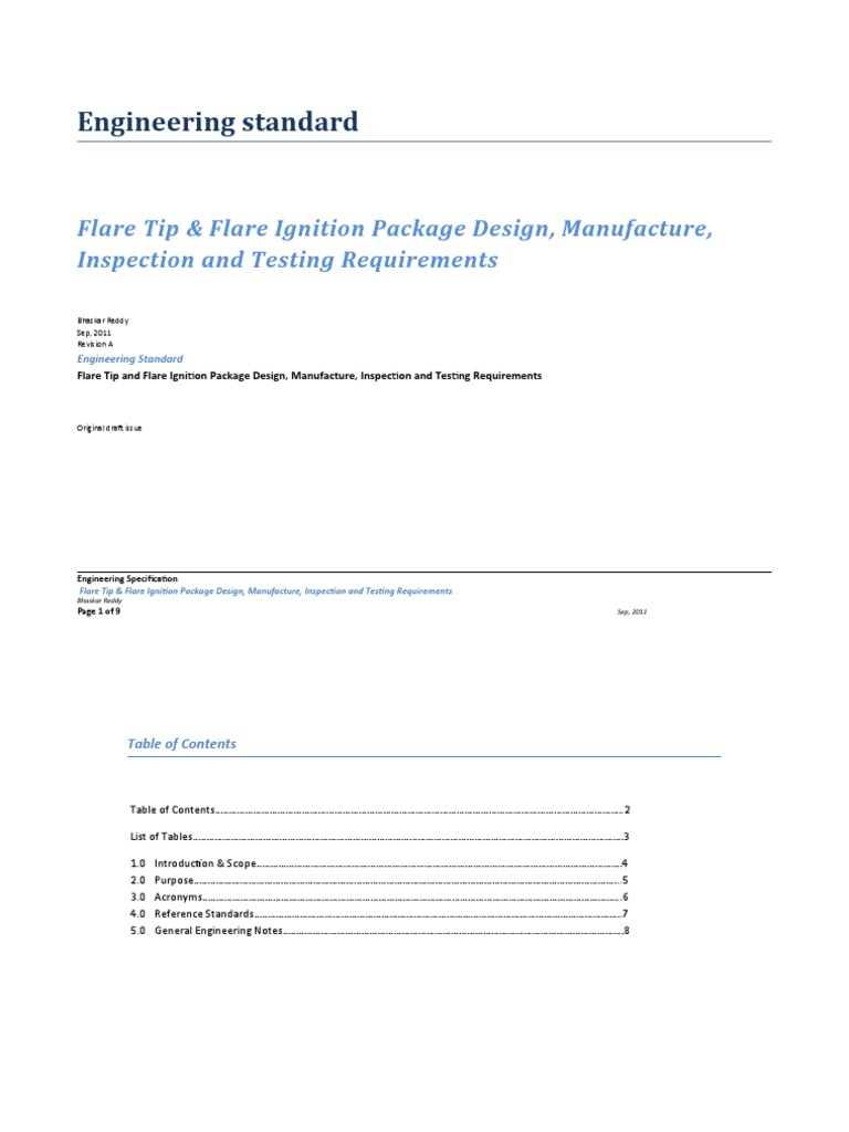 Engineering Standard: Flare Tip & Flare Ignition Package Design, Manufacture, Inspection and ...