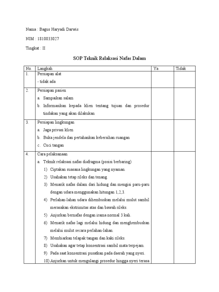 SOP Teknik Relaksasi Nafas Dalam | PDF