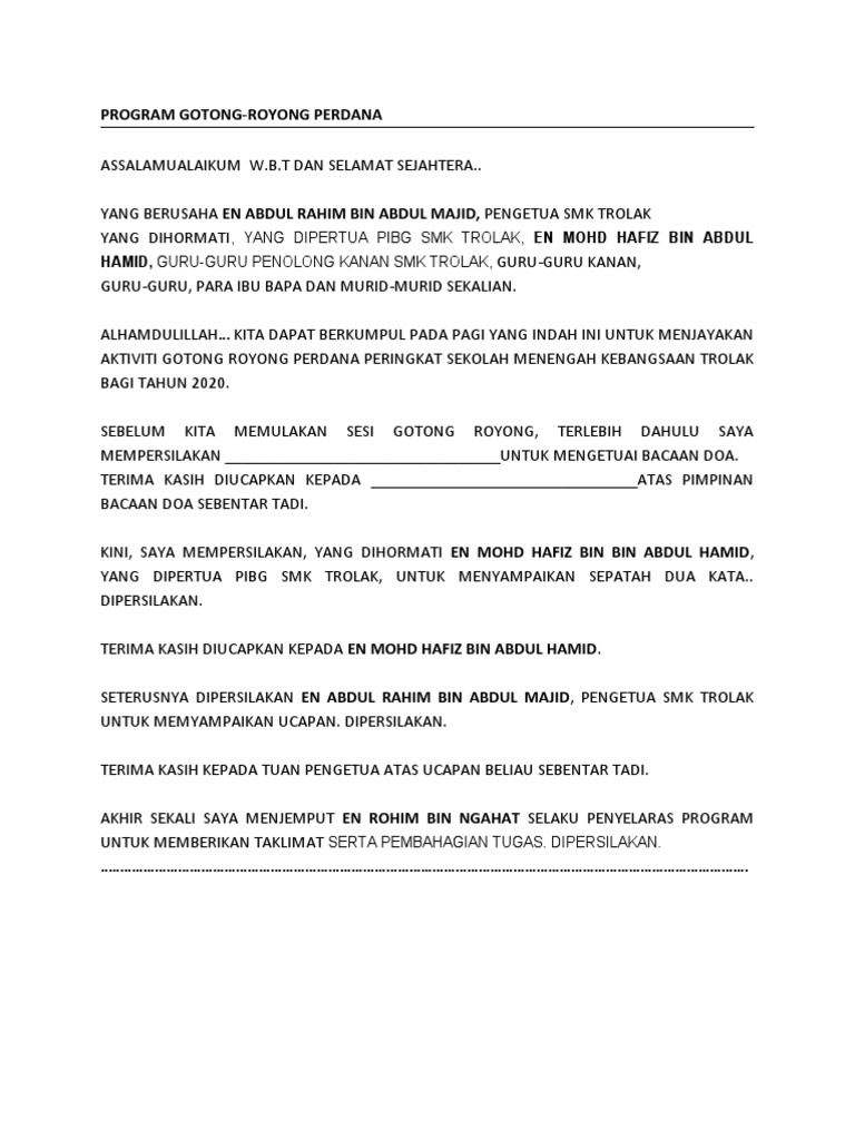 Teks MC Program Gotong | PDF