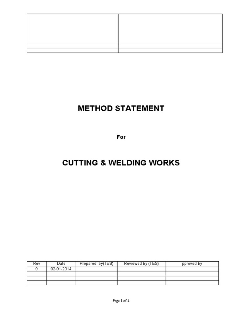 Method Statment For Cut and Weld Works | PDF | Welding | Construction