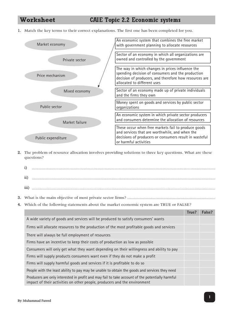 Worksheet Economic Systems and Market Failure | PDF | Economic System ...