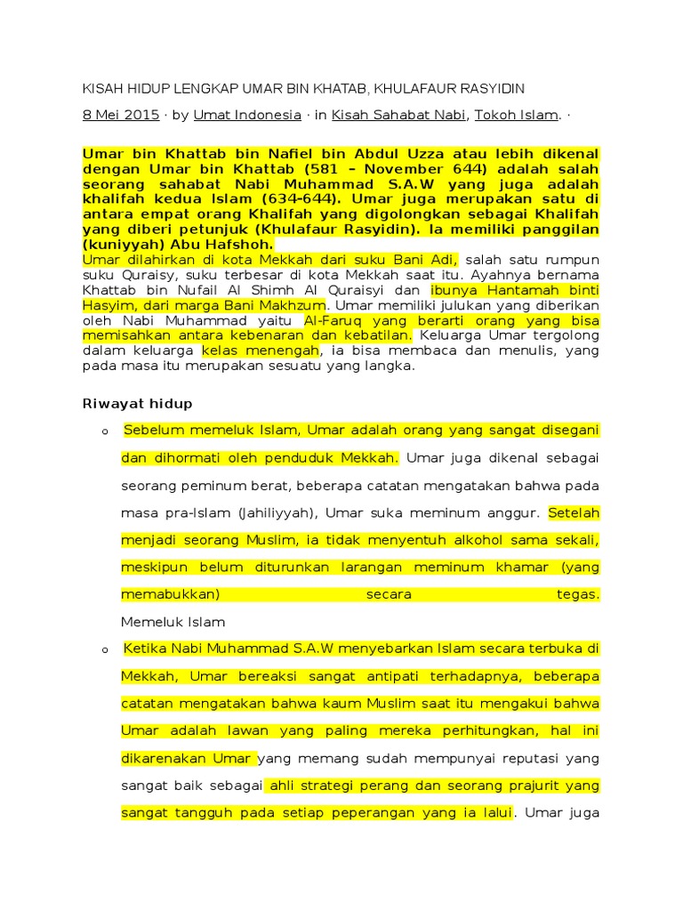 Kisah Hidup Lengkap Umar Bin Khatab | PDF