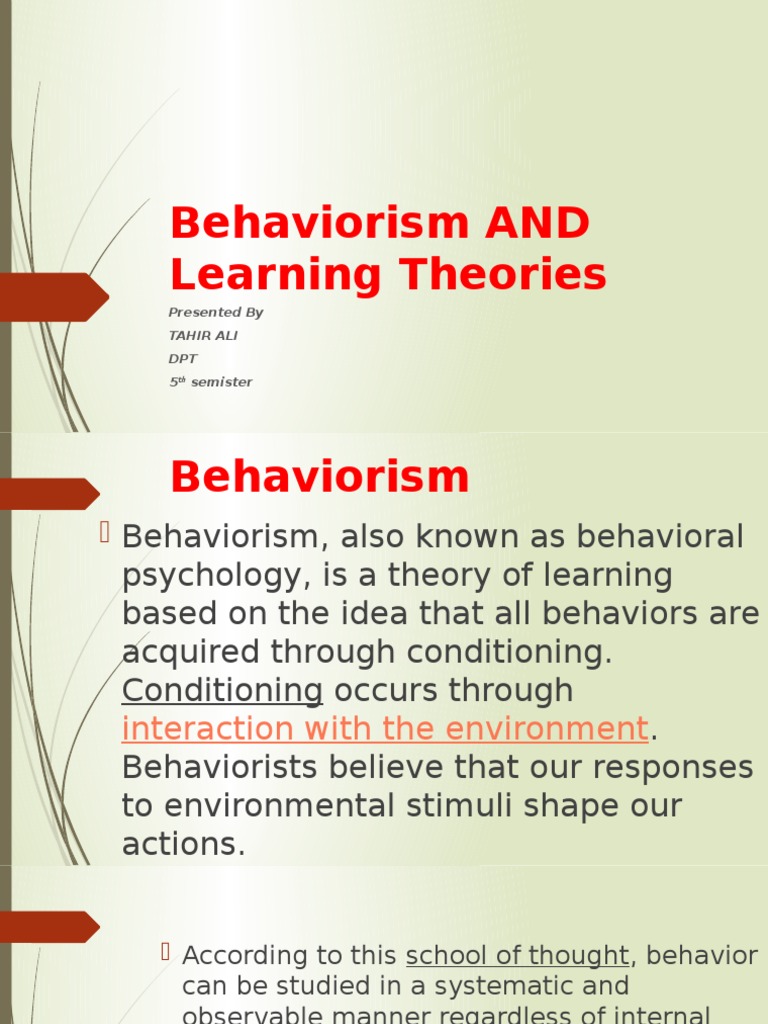 Behaviorism AND Learning Theories | PDF | Classical Conditioning | Behaviorism
