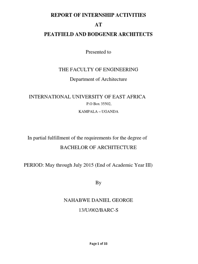 Report of Internship Activities AT Peatfield and Bodgener Architects ...