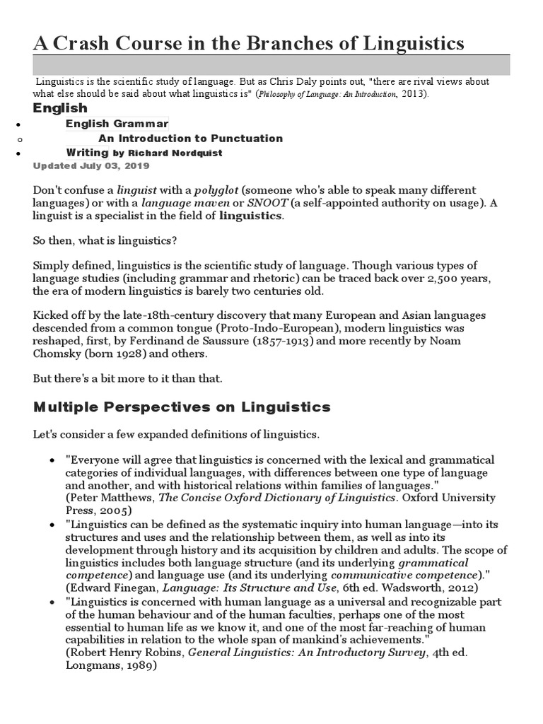 A Crash Course in The Branches of Linguistics | PDF | Linguistics ...