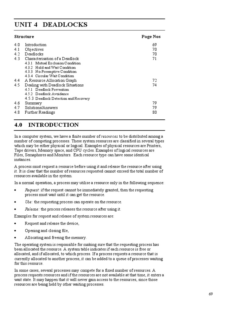 Unit 4 Deadlocks Structure Page Nos Pdf Process Computing Concurrent Computing