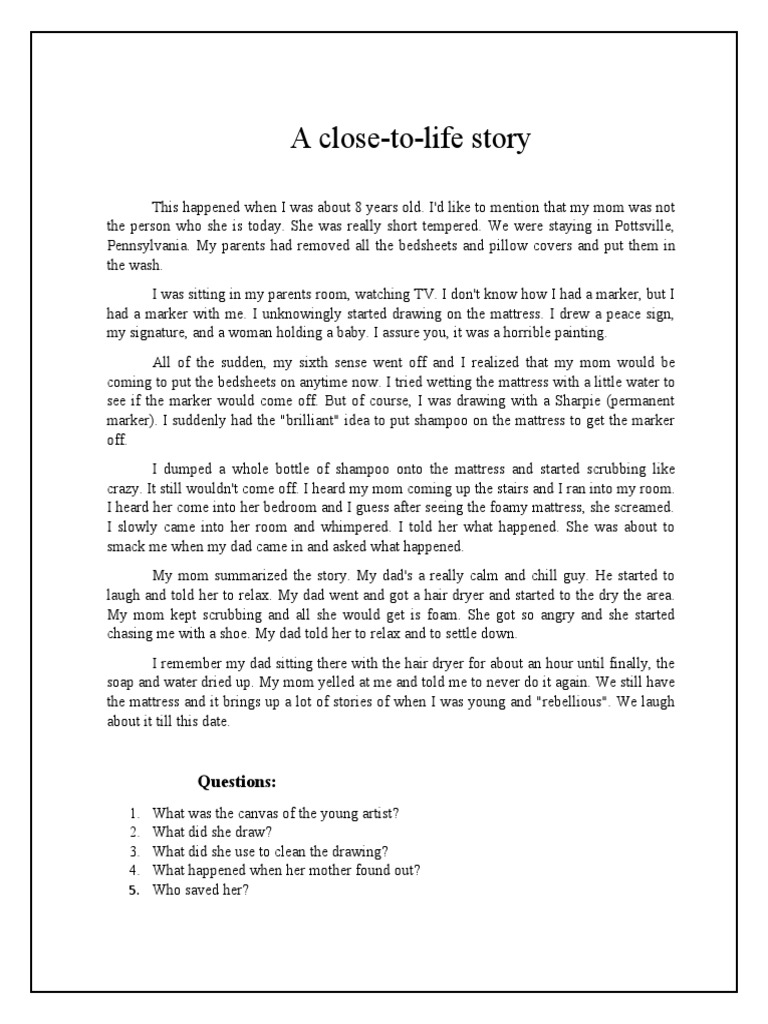 A Close-To-Life Story: Questions | PDF