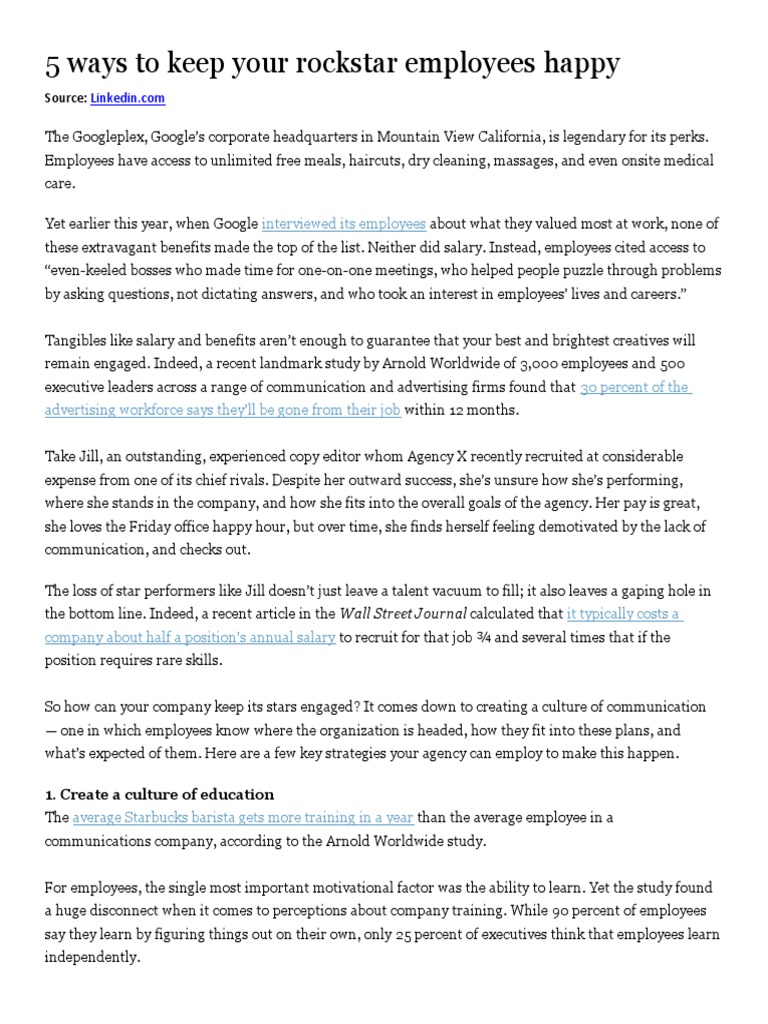 5 Ways To Keep Your Rockstar Employees | PDF | Employment | Salary