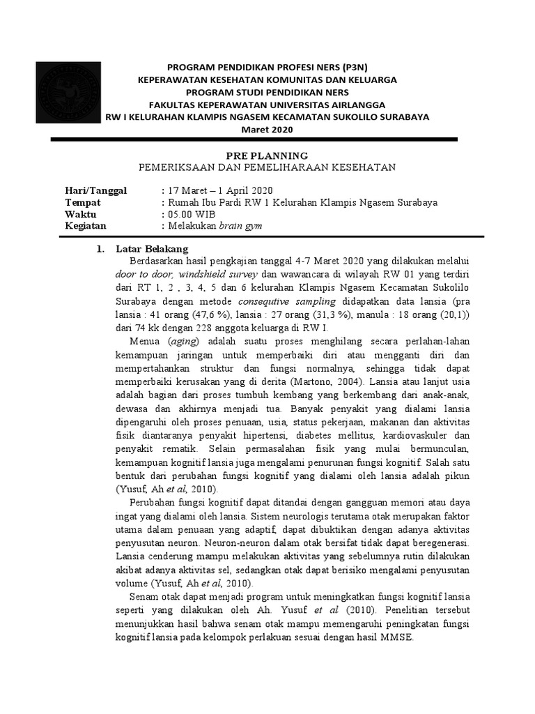 Senam Otak Lansia di Klampis Ngasem | PDF