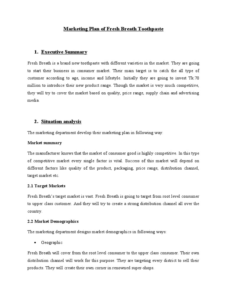Marketing Plan of Fresh Breath Toothpaste: Market Summary | PDF | Human ...