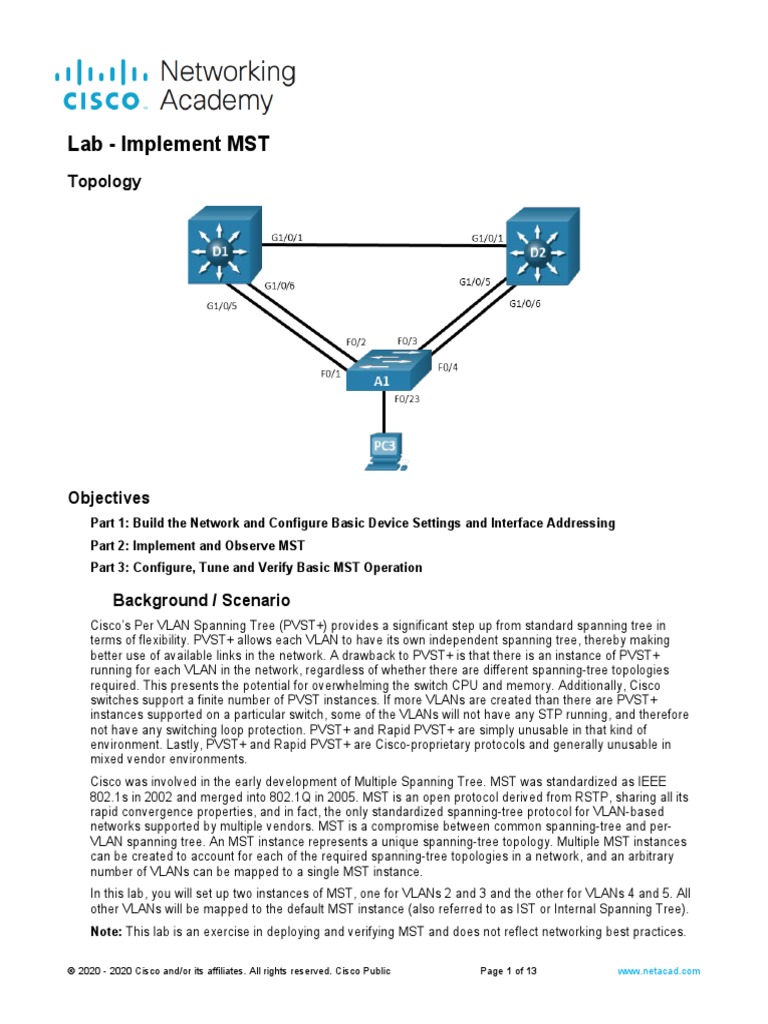 4.1.2 Lab - Implement MST | PDF | Networking Standards | Computer Standards