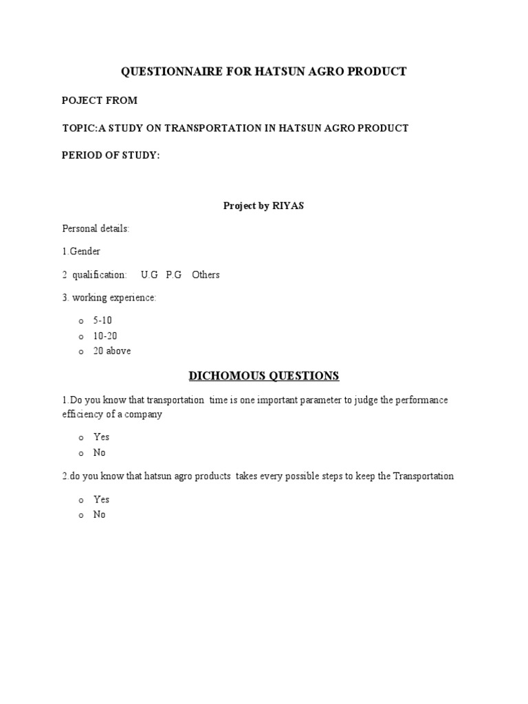 Questionnaire For Transportation | PDF | Transport | Business Process