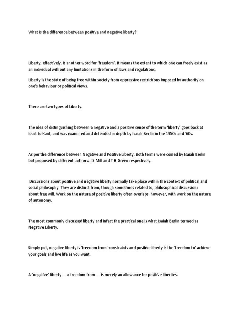 What Is The Difference Between Positive and Negative Liberty | PDF ...
