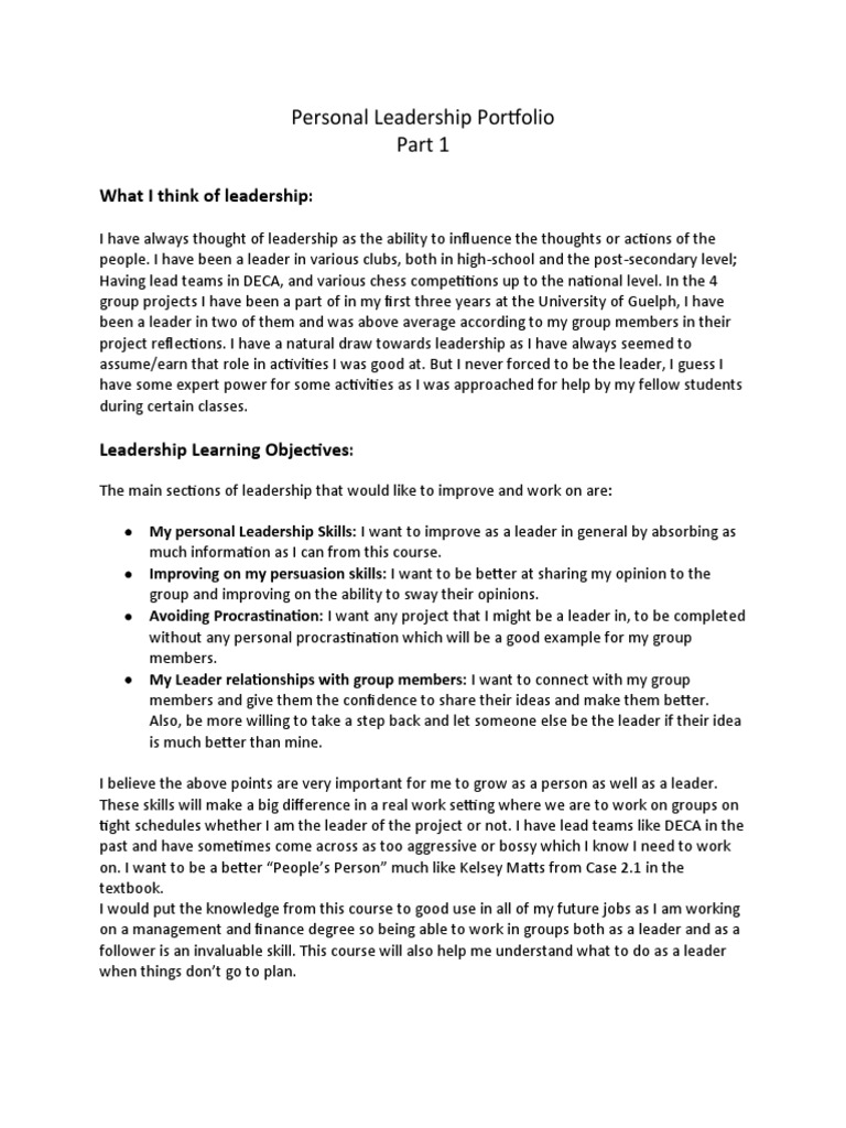 Personal Leadership Portfolio: What I Think of Leadership | PDF ...
