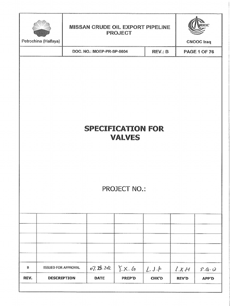 MOEP-PR-SP-0004 - Specification For Valve - Rev.B PDF | PDF