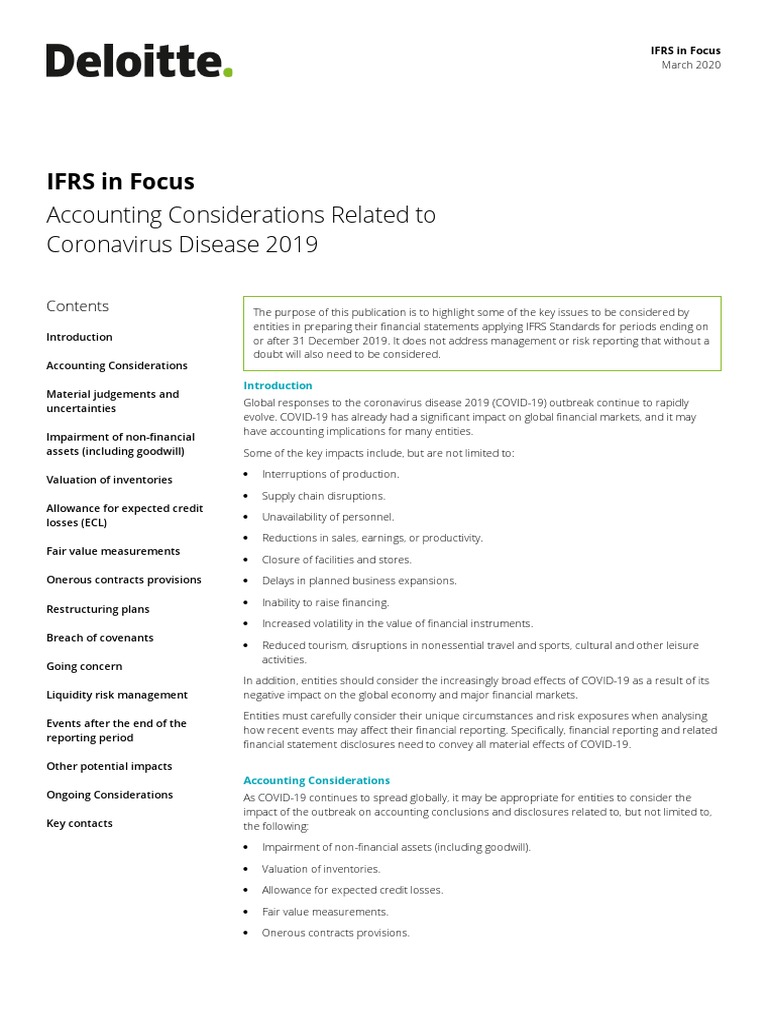 IFRS in Focus: Accounting Considerations Related To Coronavirus Disease ...