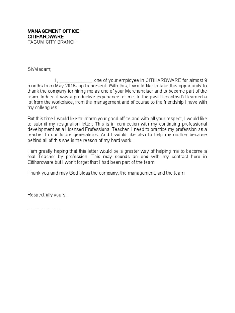 Resignation Letter | PDF