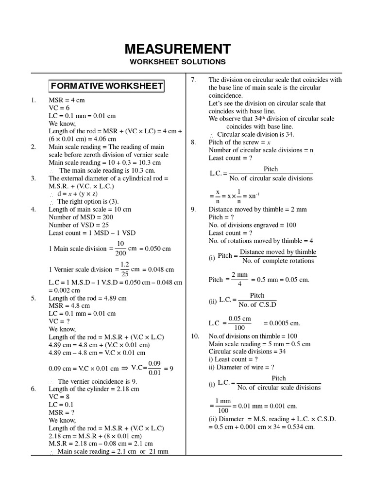 Measurement: Formative Worksheet | PDF | Scientific Observation | Physics