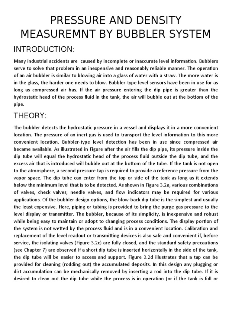 Pressure and Density Measuremnt by Bubbler System | PDF | Pressure ...