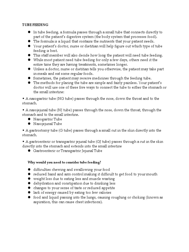 Tube Feeding Handouts 102819 | Download Free PDF | Intravenous Therapy ...