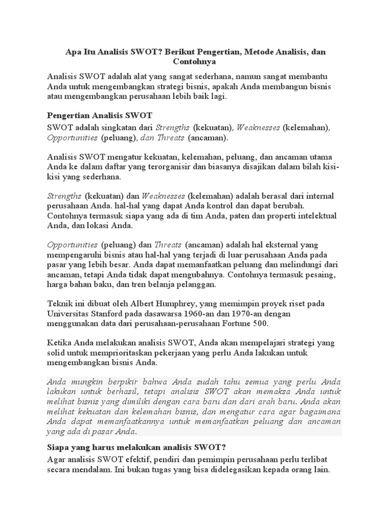 Apa Itu Analisis SWOT | PDF