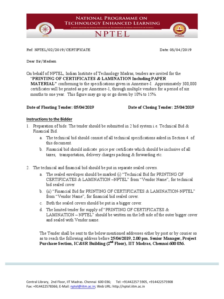 Nptel Certificate Printing-Rfp - 0 | PDF | Business