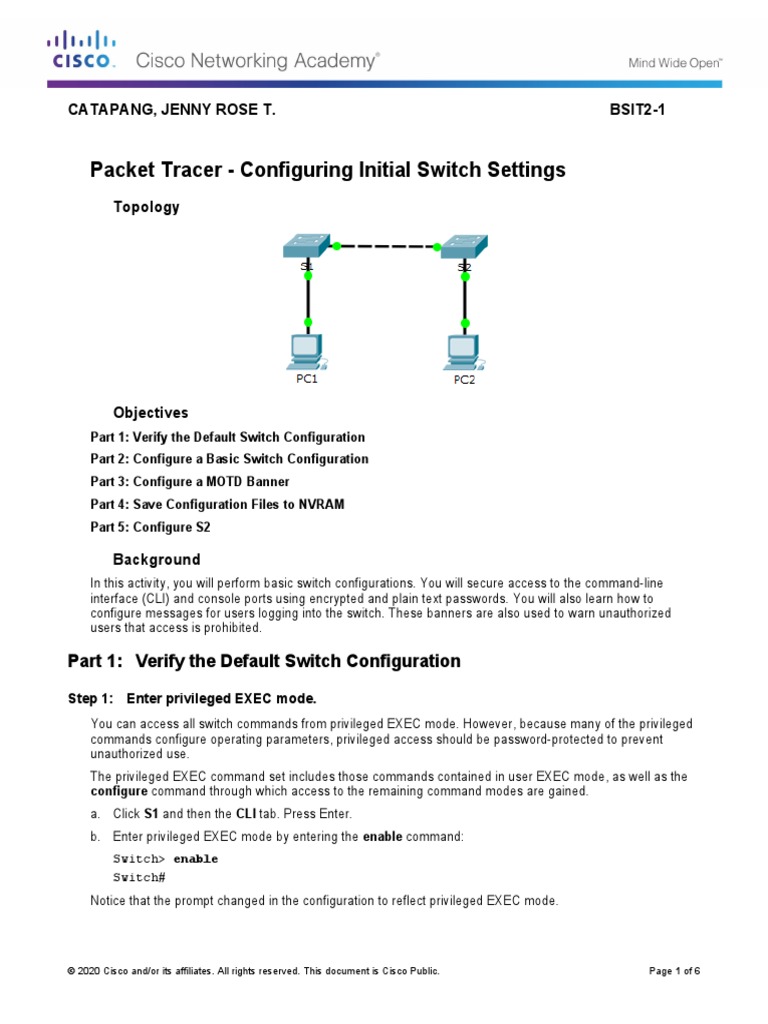 2.2.3.4 Packet Tracer - Configuring Initial Switch Settings | PDF | Command Line Interface ...