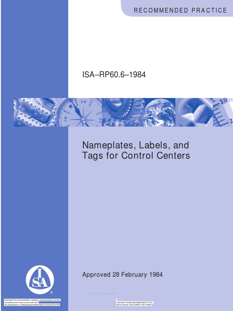 Nameplates, Labels, and Tags For Control Centers: ISA-RP60.6-1984 | PDF ...