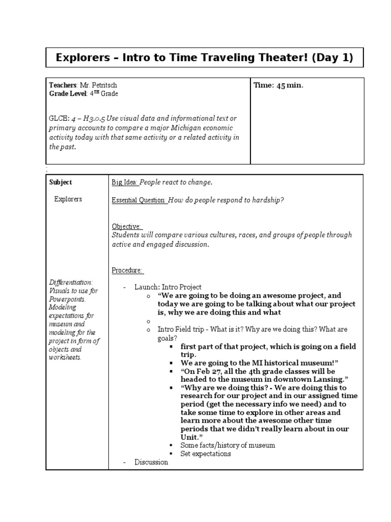 Explorers - Day 1 | PDF | Worksheet | Museum