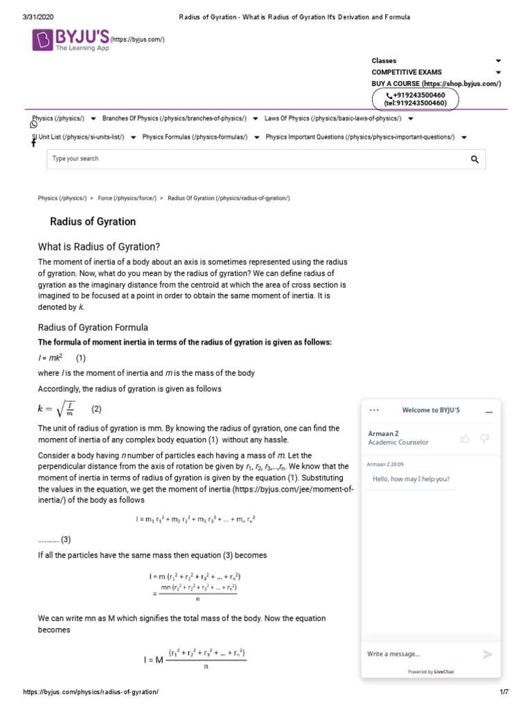 Radius of Gyration - What Is Radius of Gyration It's Derivation and ...
