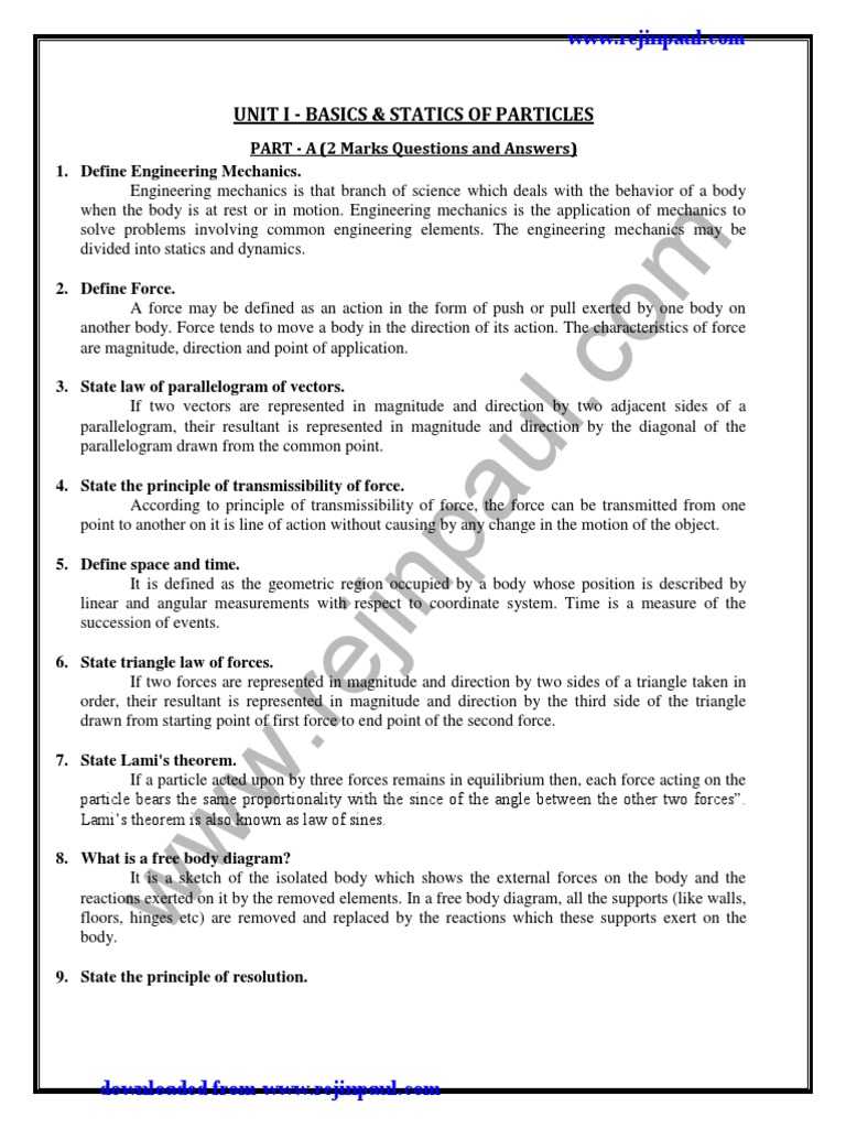 Engineering Short Answer Questions | PDF | Force | Newton's Laws Of Motion